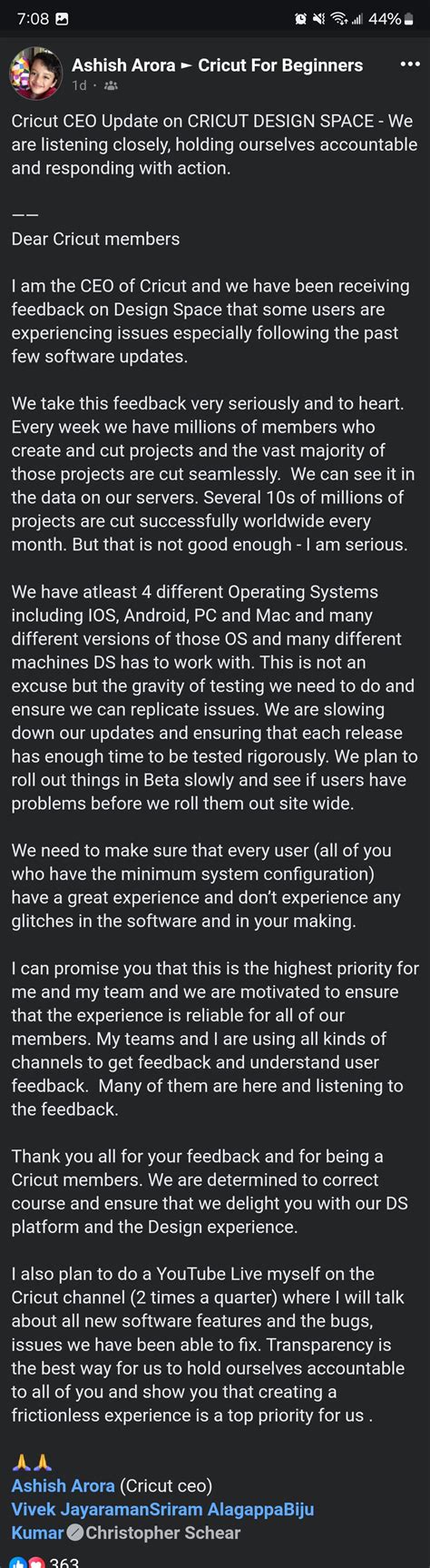 Cricut Ceo Made A Long Comment In Cricut For Beginners Facebook Group R Cricut