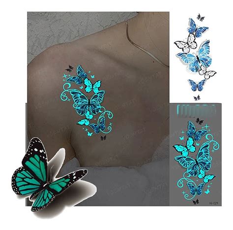 Tatuagem Removível Brilha Escuro Rave Tattoo 7 Borboletas MARLEX STORE