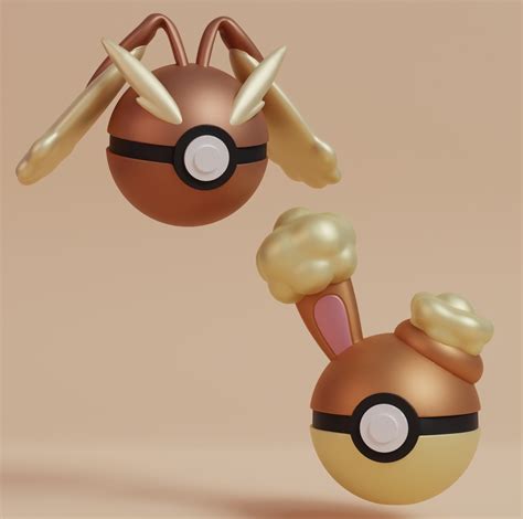 Archivo STL Pokemon Buneary Lopunny PokeballDiseño para descargar y