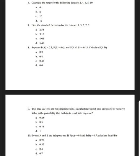 6 Calculate The Range For The Following Dataset 246810a 6b 8c