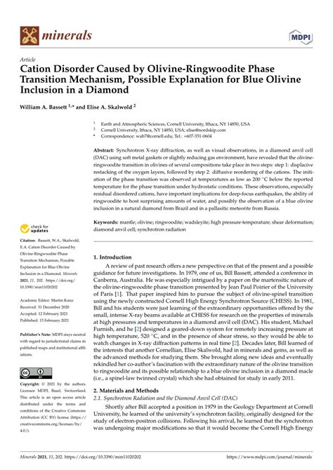 Pdf Cation Disorder Caused By Olivine Ringwoodite Phase Transition