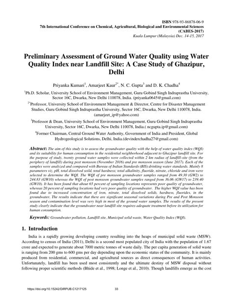 Pdf Preliminary Assessment Of Ground Water Quality Using Water