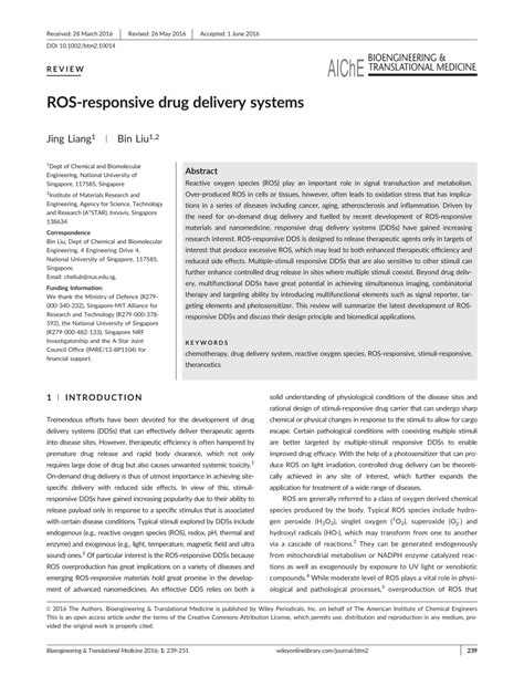Pdf Ros Responsive Drug Delivery Systems