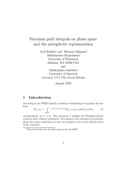 Pdf Feynman Path Integrals On Phase Space And The Metaplectic