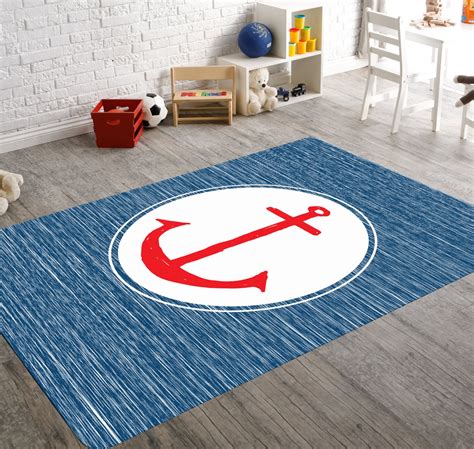 Anchor Rug Nautical Rug Navy Rug Beach House Decor Navy