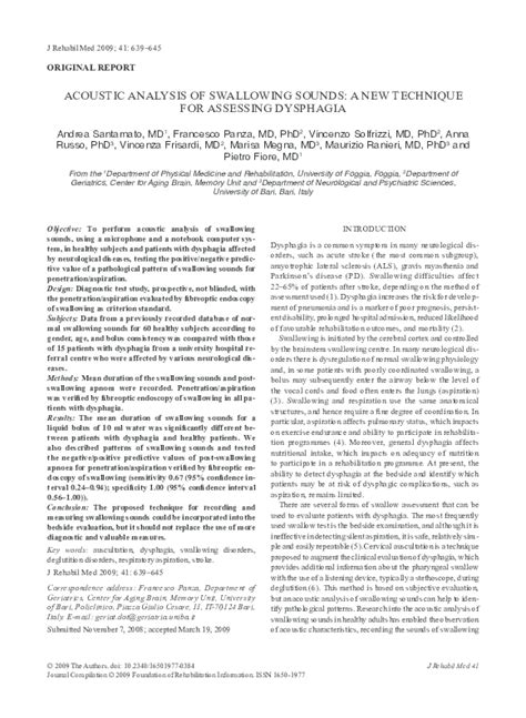 Pdf Acoustic Analysis Of Swallowing Sounds A New Technique For Assessing Dysphagia