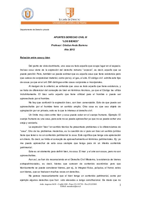 Departamento De Derecho Privado Apuntes Derecho Civil Iii Los Bienes