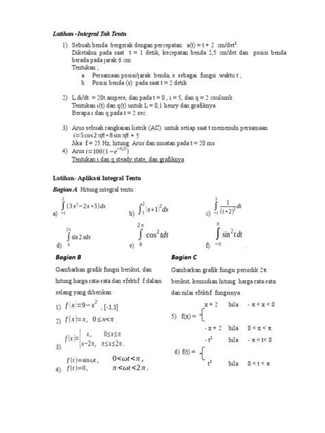 Latihan Aplikasi Integral Tentu Pdf