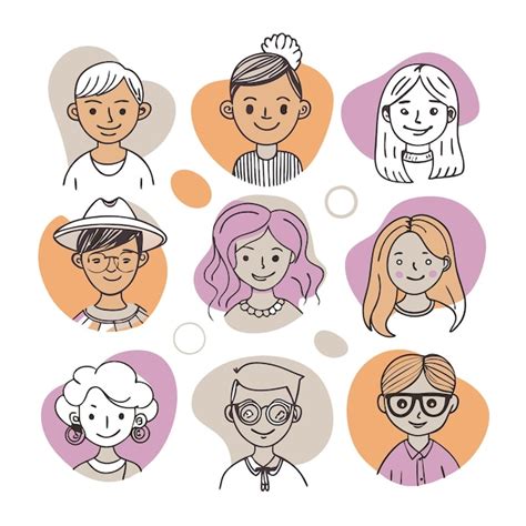 Diverse Group Of Cartoon People With Different Hairstyles And Clothing