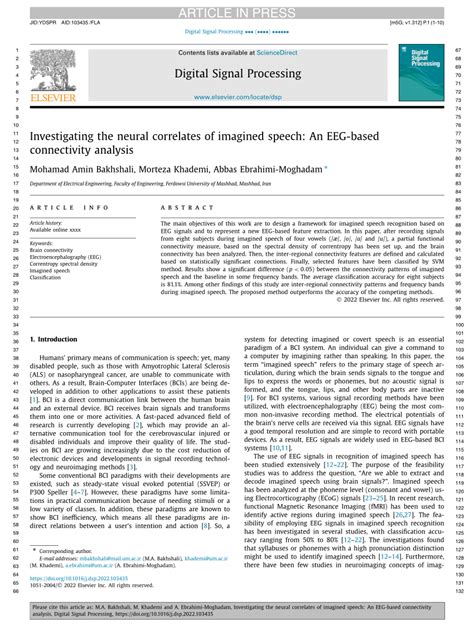 Pdf Investigating The Neural Correlates Of Imagined Speech An Eeg