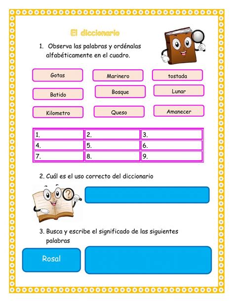 evaluación diccionario worksheet
