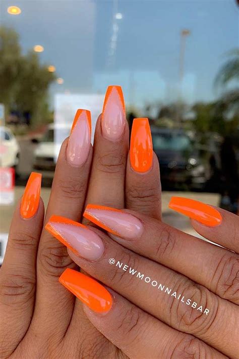 Orange French Tip Glitter Nails Acrylic And Press On Nails Jewelry And Beauty Craft Supplies And Tools