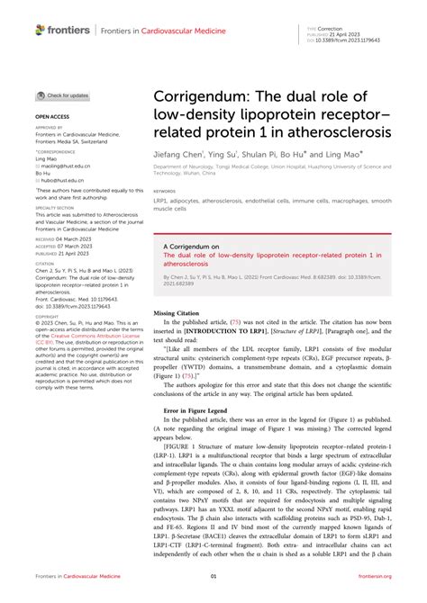 Pdf Corrigendum The Dual Role Of Low Density Lipoprotein Receptor