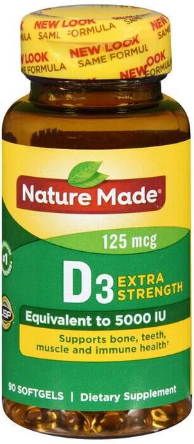 Nature Made Extra Strength Vitamin D3 5000 Iu 125 Mcg Softgels 90