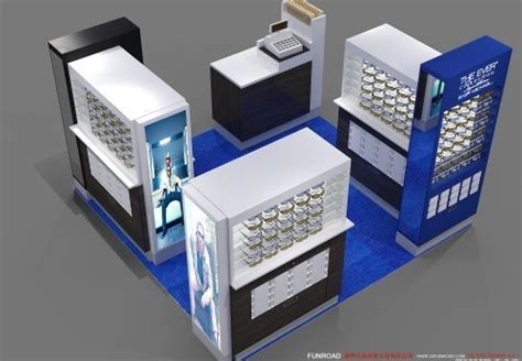 Blue Concept Sunglasses Hut Kiosk With Display Stands In Mall For Sale