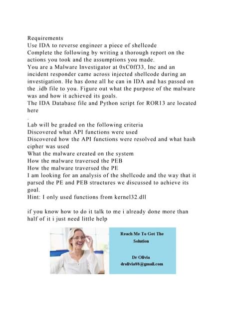 Requirementsuse Ida To Reverse Engineer A Piece Of Shellcode Com Docx