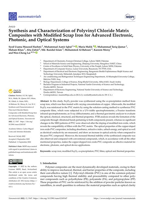 Pdf Synthesis And Characterization Of Polyvinyl Chloride Matrix Composites With Modified Scrap