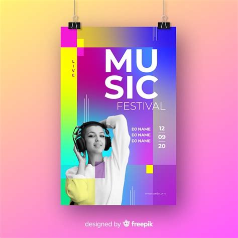 Free Vector Music Festival Poster With Photo