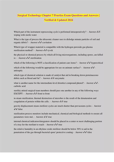 Surgical Technology Chapter 7 Practice Exam Questions And Answers Verified And Updated 2024
