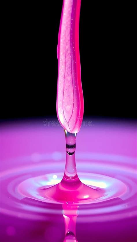 Glossy Rose Droplet Falls Into Glowing Floral Extract Stock