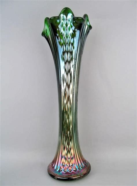 Antique Green Carnival Glass Vase Glass Designs