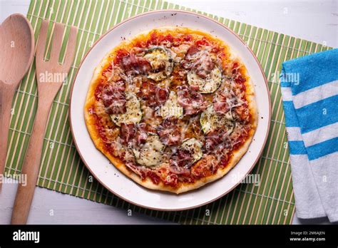 Bacon Pizza Neapolitan Pizza With Tomato Sauce Cheese Ham And