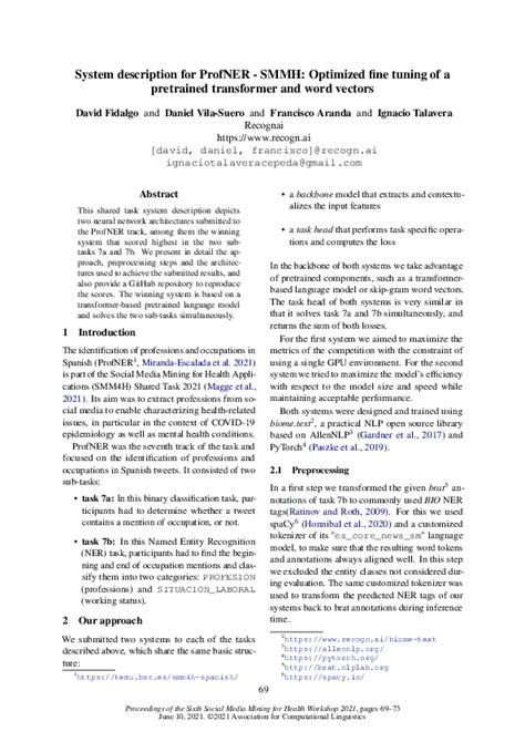 Pdf System Description For Profner Smmh Optimized Finetuning Of A