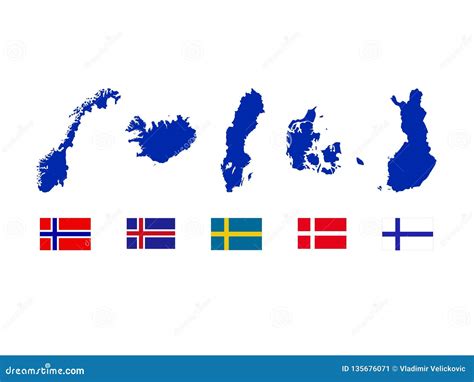 Nordic Countries Maps And Flags The Nordic Countries Or The Nordics Stock Vector