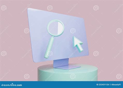Magnifier And Cursor On Screen Of Laptop 3d Render Stock Illustration