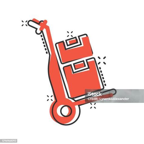 貨物手推車圖示在漫畫風格白色隔離背景上的遞送盒卡通向量圖箱船飛濺效應業務理念向量圖形及更多傳送圖片 傳送 剪裁圖 包裝品 Istock