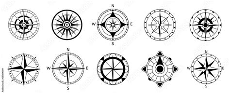 Compass Set Marine Wind Roses Clipart Navigation Icons Nautical