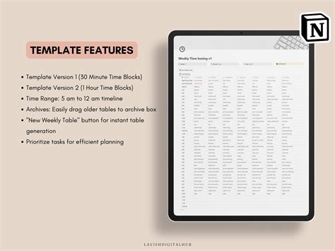 Weekly Time Blocking Planner Notion Template 30 Minute 1 Hour Timeboxing Productivity Notion