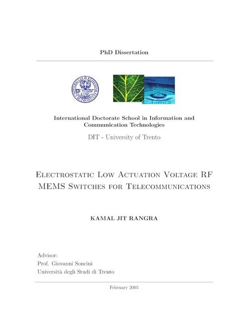 Pdf Electrostatic Low Actuation Voltage Rf Mems Switches For Assets Disi Unitn It Uploads