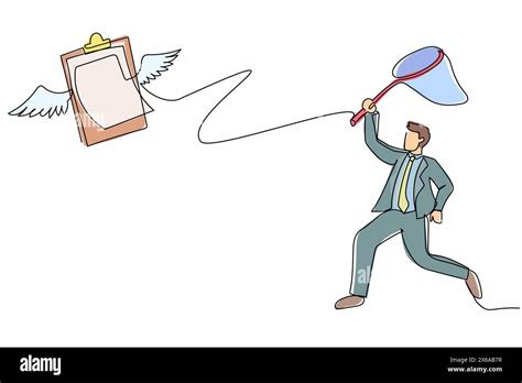 Single Continuous Line Drawing Businessman Try To Catching Flying