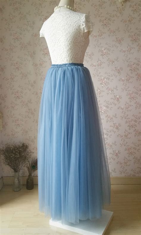 DUSTY BLUE Tulle Maxi Skirt Women Floor Length Tutu Skirts Dusty Blue Wedding Bridesmaid Skirt