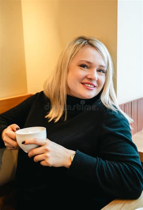 Beautiful Pretty Woman Blonde Girl In Cozy Coffee Shop Cafe Romantic