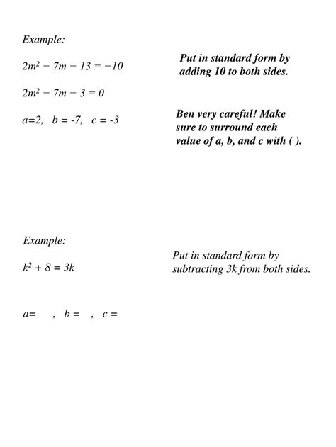 ppt the quadratic formula for solving equations in the form ax 2 bx
