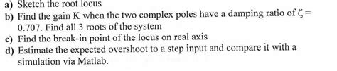Solved Problem For A Unity Negative Feedback The System Chegg