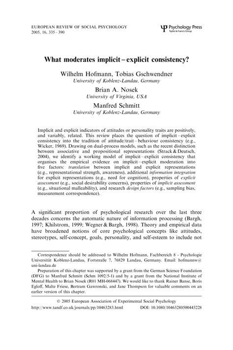 Pdf What Moderates Implicit—explicit Consistency