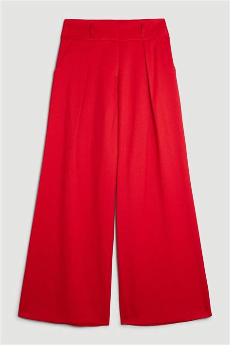 Karen Millen Tailored High Waisted Wide Leg Trousers In Red Endource