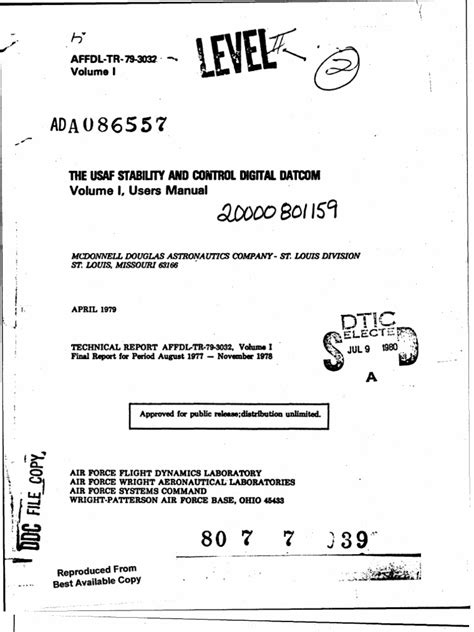 Mcdonnell Usaf Datcom 1979 Volume 1 User Manual Pdf Mach Number Airfoil