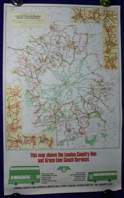 LONDON COUNTRY BUS Green Line Coach Route Map Poster May 1972 Reitz 70