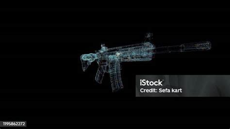 무기 홀로그램 와이어 프레임입니다 검은 색 배경에 좋은 3d 렌더링 총에 대한 스톡 사진 및 기타 이미지 총 3차원 형태 개념 Istock