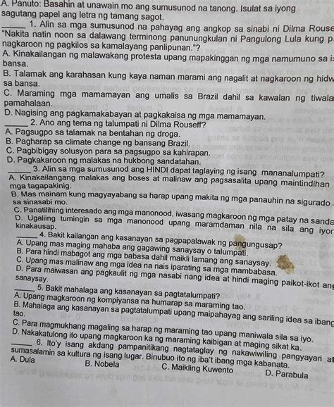 A Panuto Basahin at unawain mo ang sumusunod | StudyX