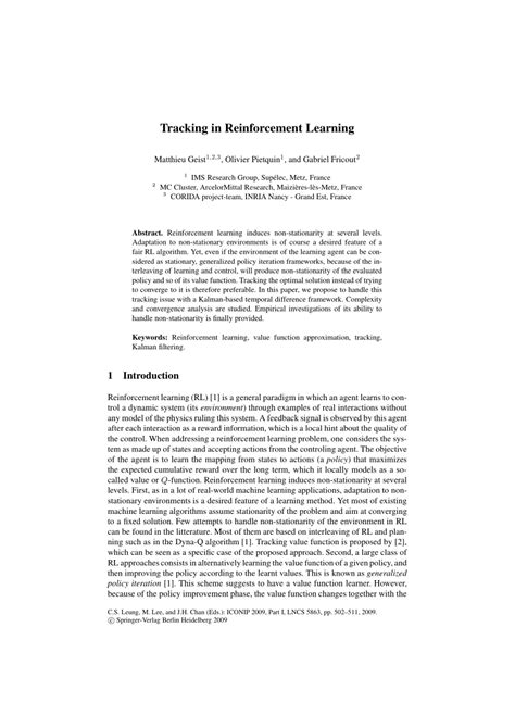Pdf Tracking In Reinforcement Learning