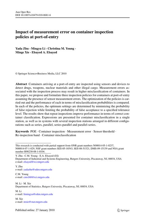 Pdf Impact Of Measurement Error On Container Inspection Policies At