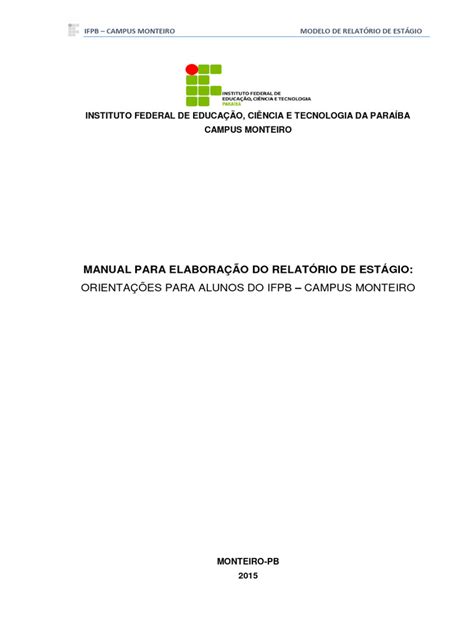 Modelo De Relatório De Estágio Ifpb Monteiro 2015 Pdf Abstract