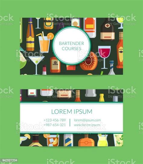 벡터 명함 서식 파일에 대 한 바 안경에서 알코올 음료와 플랫 스타일에 병 0명에 대한 스톡 벡터 아트 및 기타 이미지 0명 개념 검은색 Istock