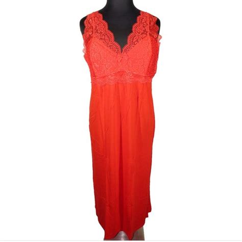 Avenue Intimates And Sleepwear Avenue Plus Size 2224 Sexy Red Lace Trimmed Maxi Nightgown