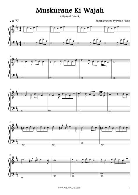 Muskurane Ki Wajah Piano Notes Sheets Midi Philic Piano